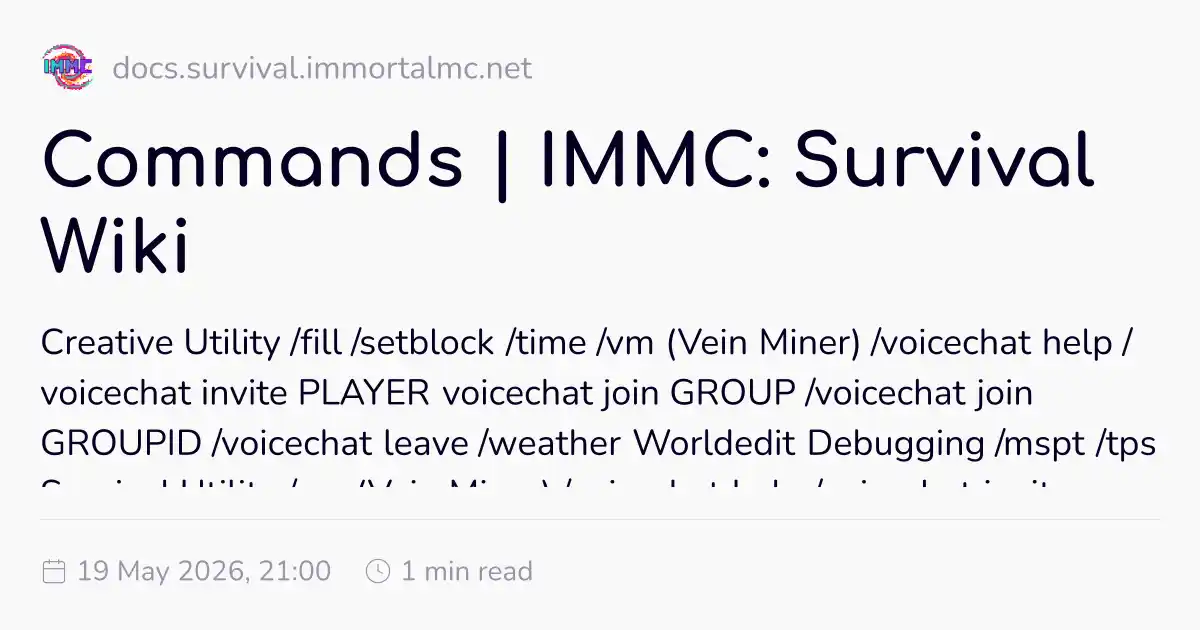 Commands | IMMC: Survival Wiki